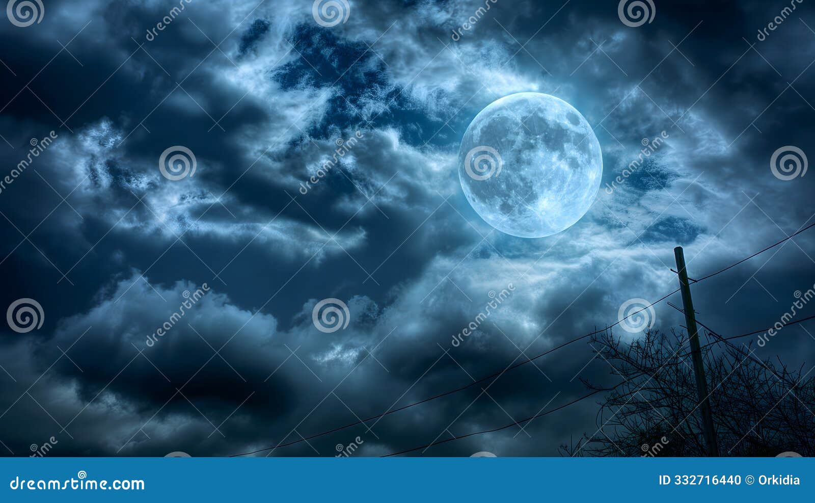 A Large Full Moon in a Night Sky Stock Illustration - Illustration of ...