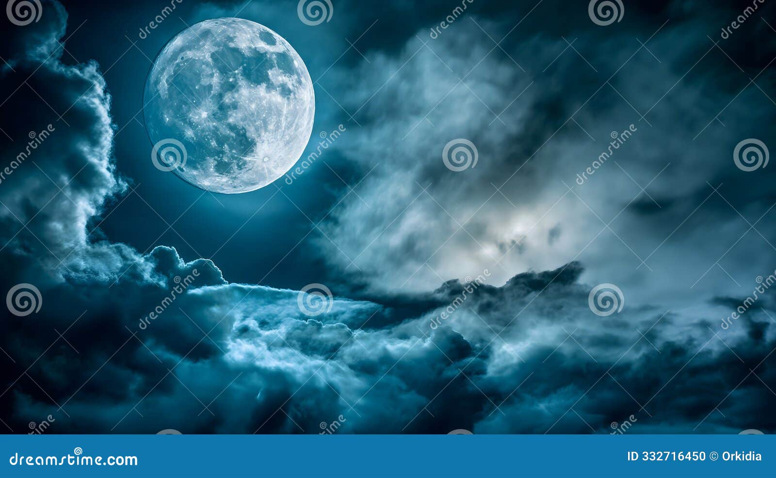 A Large Full Moon in a Night Sky Stock Illustration - Illustration of ...