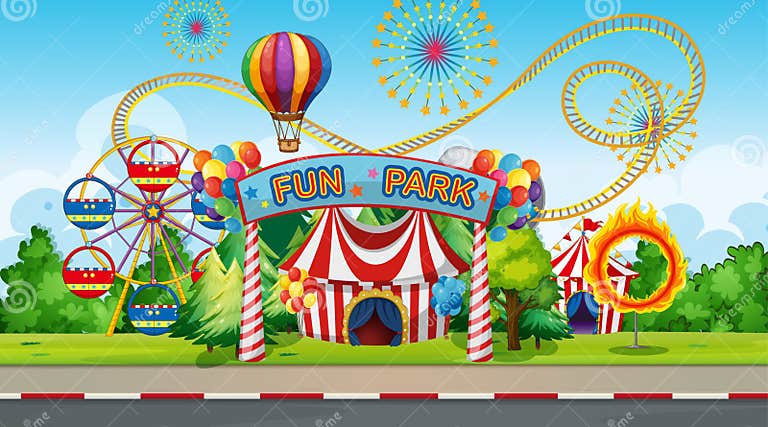 Large fun park background stock vector. Illustration of bush - 152511615