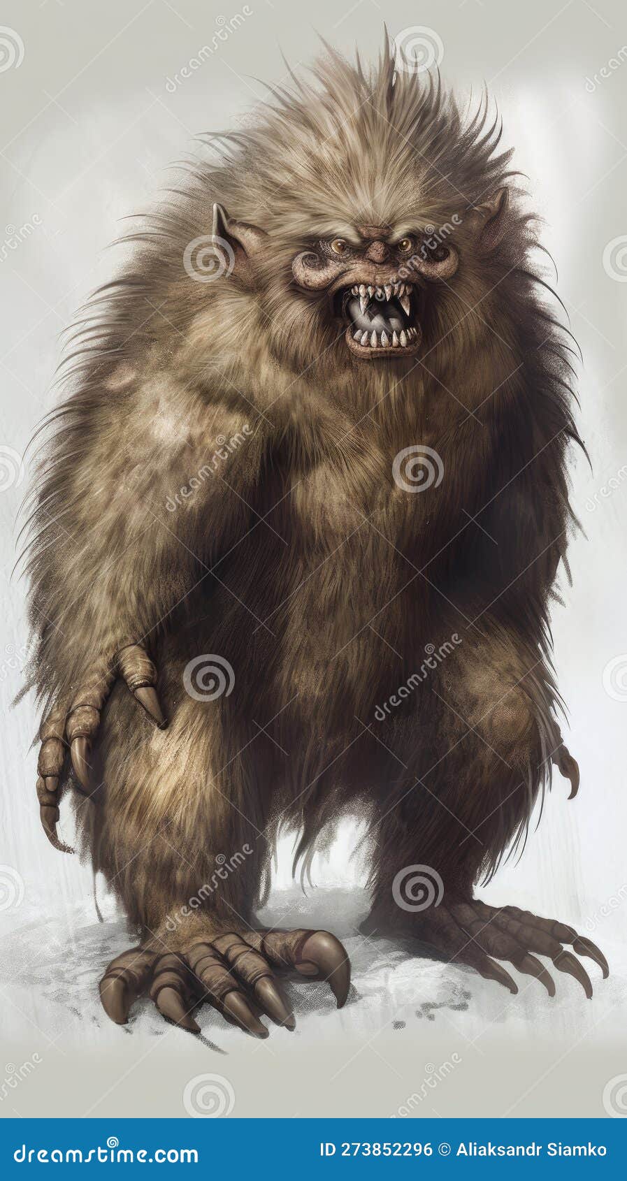 Large Furry Beast with Sharp Claws and Teeth Stock Illustration ...