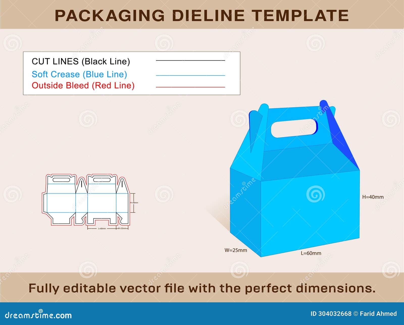 Large Gable Box Dieline Template Design Stock Vector - Illustration of ...