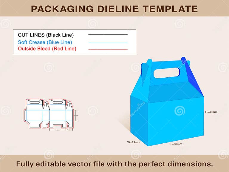 Large Gable Box Dieline Template Design Stock Vector - Illustration of ...