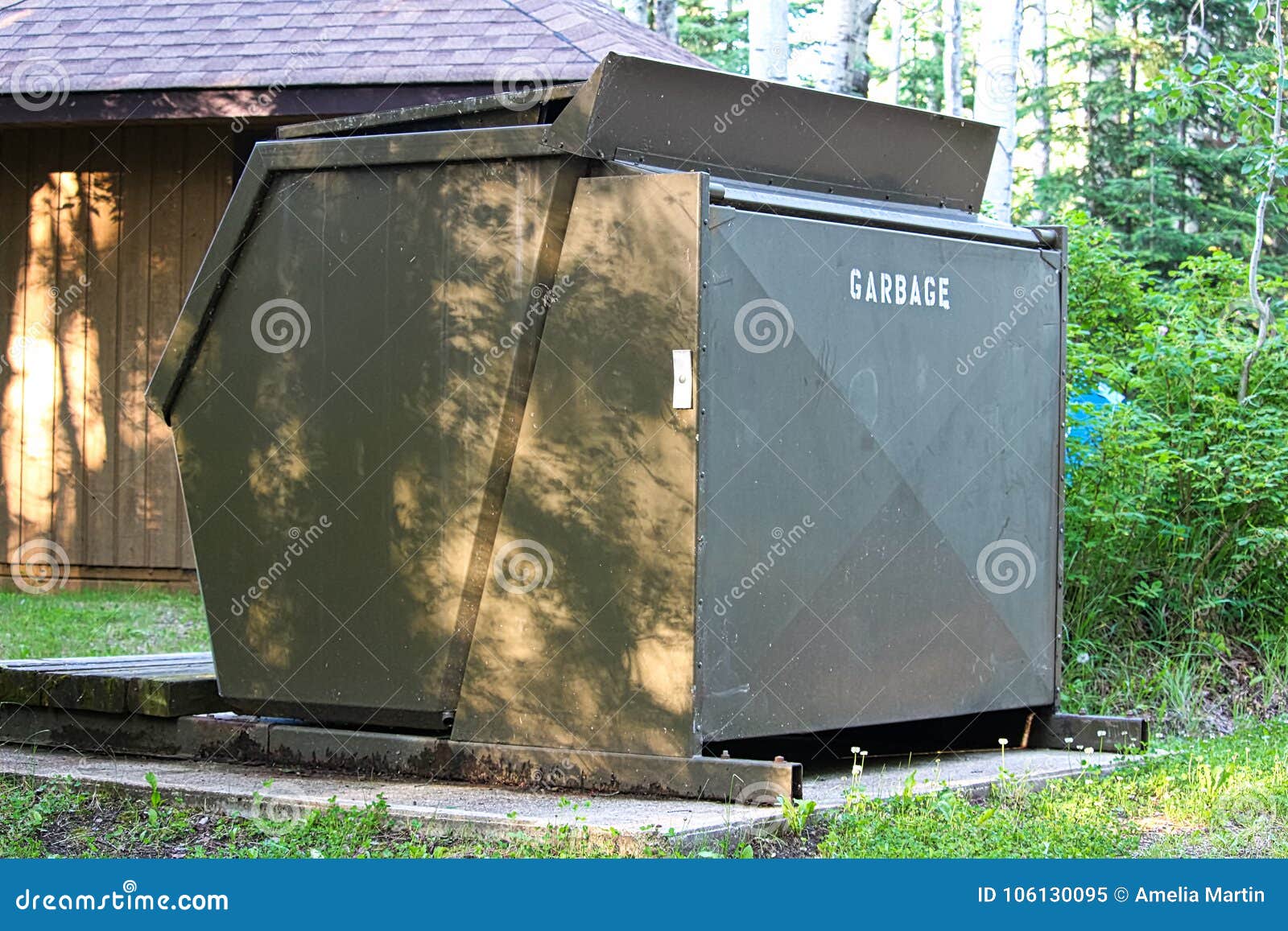 A Large Garbage Bin at a Campground Stock Image - Image of barrel ...