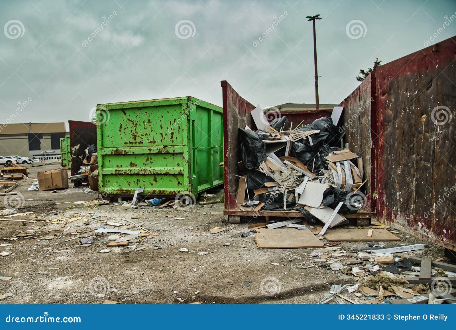 Large Garbage Bins with Construction Waste Stock Image - Image of wall ...