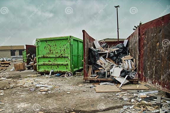 Large Garbage Bins with Construction Waste Stock Image - Image of wall ...