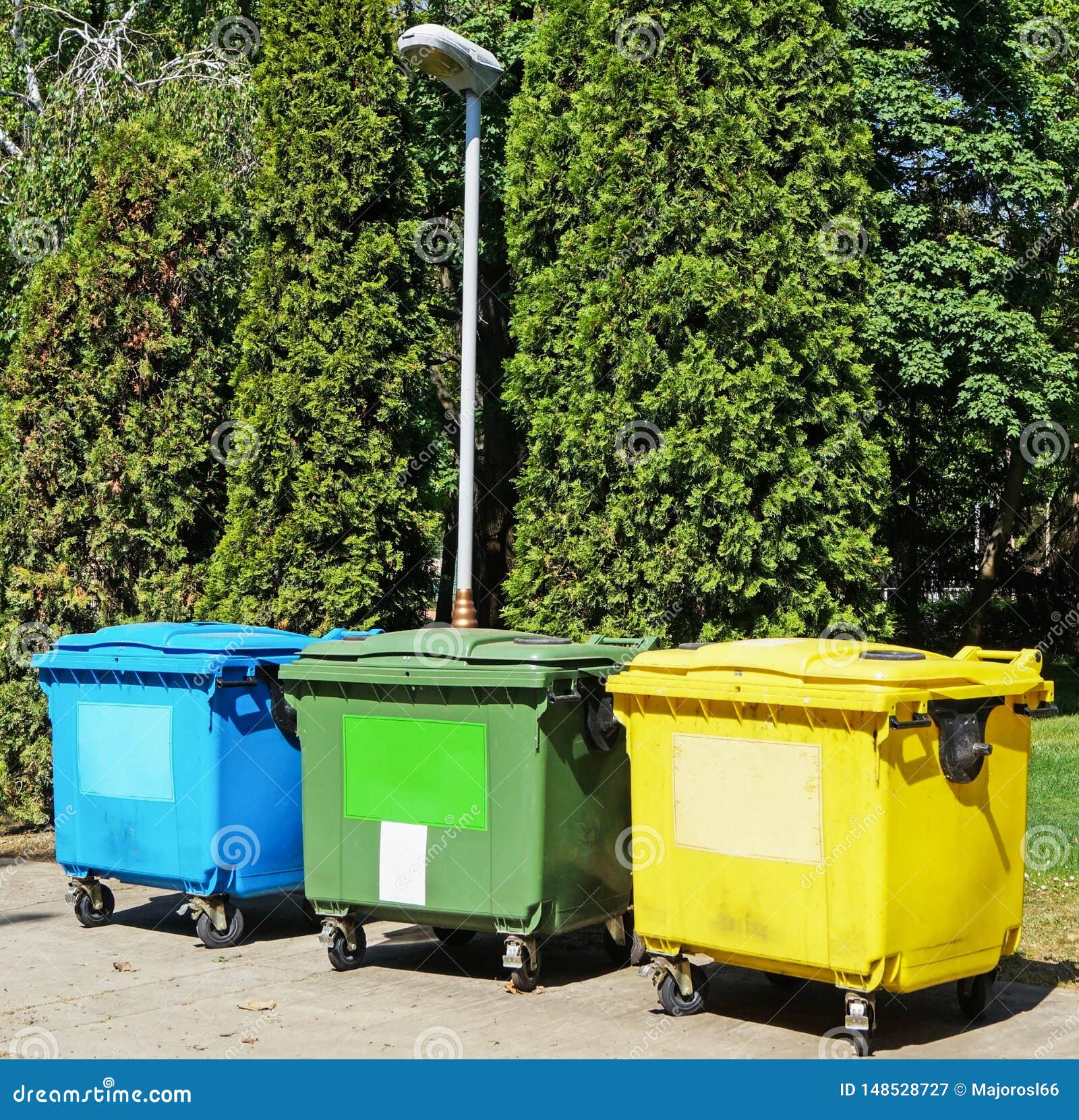 Large Garbage Cans for Recycling Stock Image - Image of outdoors ...