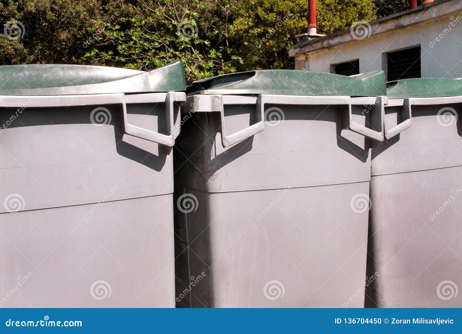 Large Garbage Containers, Trash Dumpsters and Bins Standing in Row ...