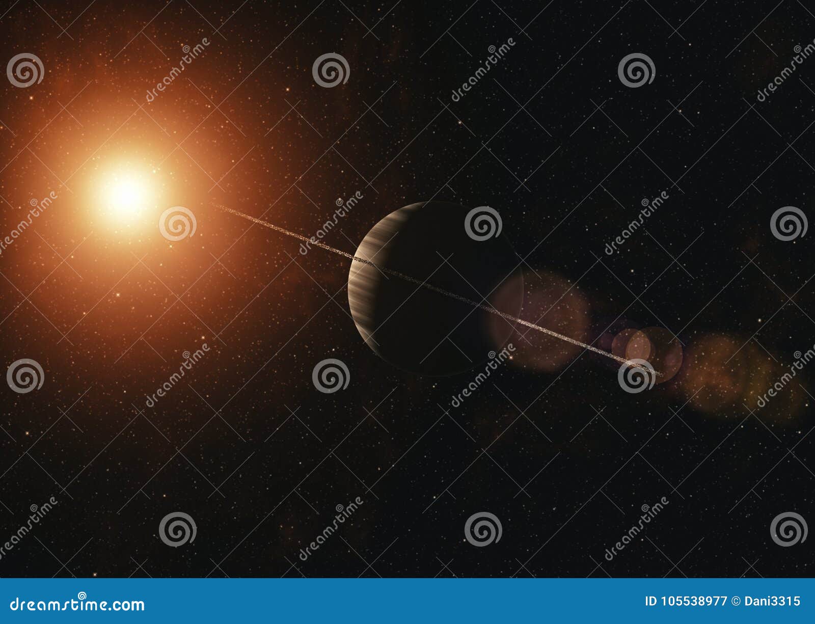 Large Gas Planet with Ring System of Ice Particles Orbiting Red Stock ...