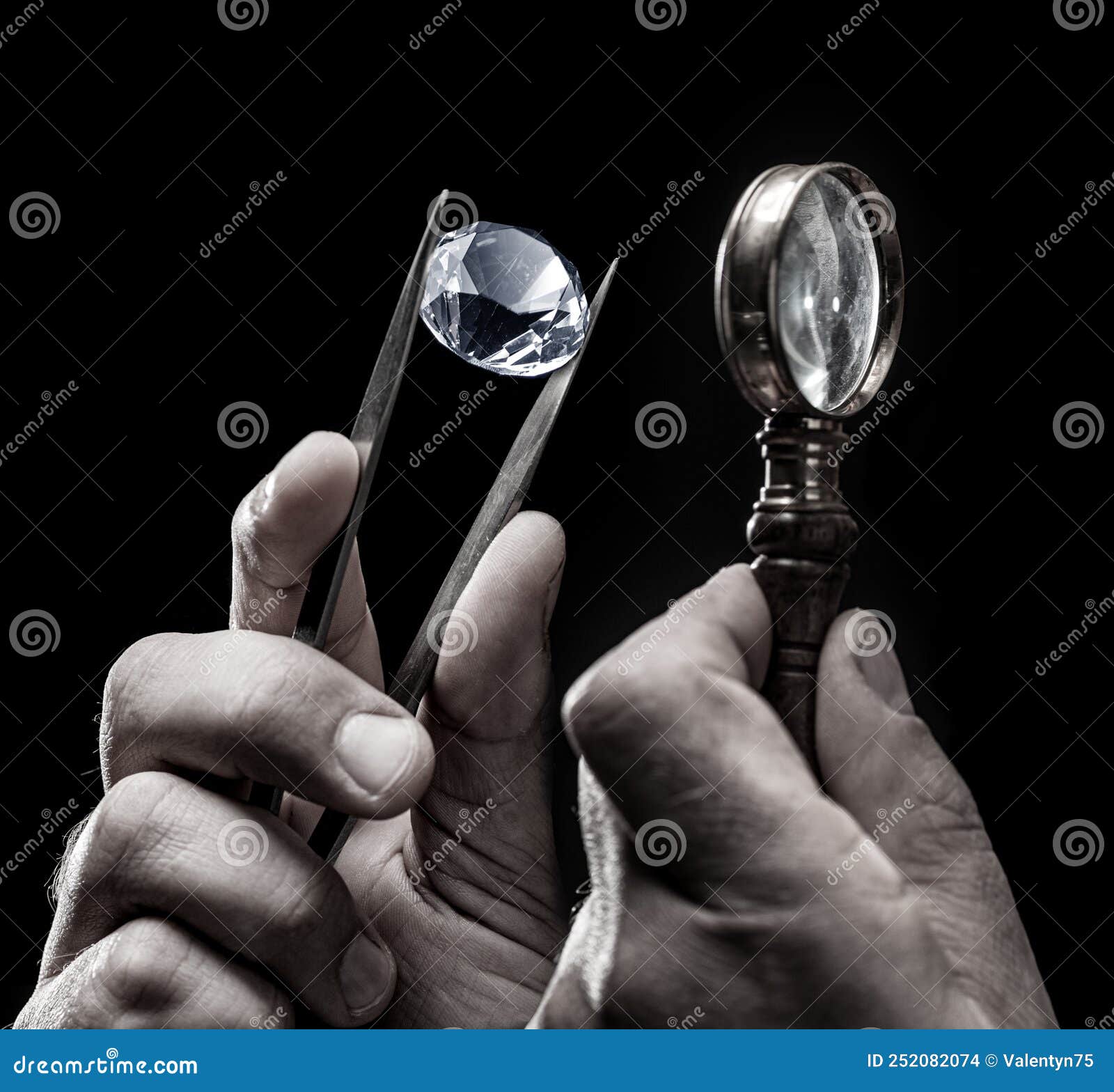 Large Gemstone in Jeweler`s Hand Close Up. Gem Identifying and ...