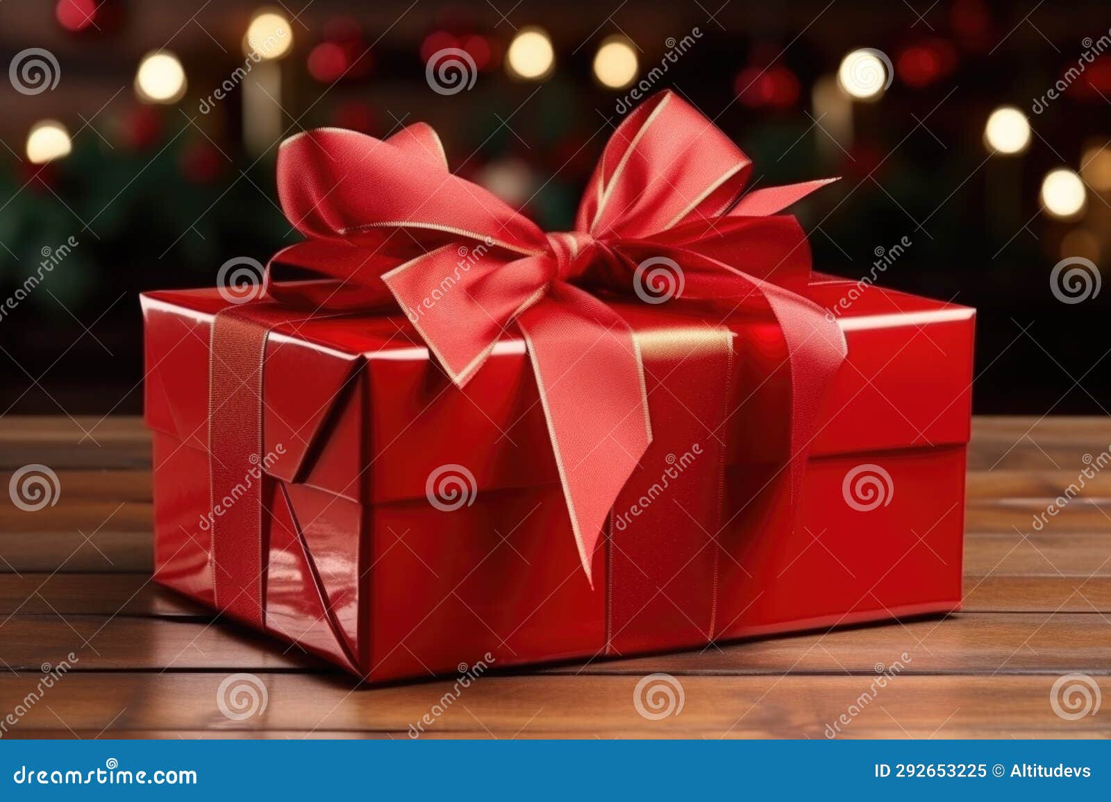A Large Gift Box with a Shiny Red Ribbon Stock Image - Image of ...