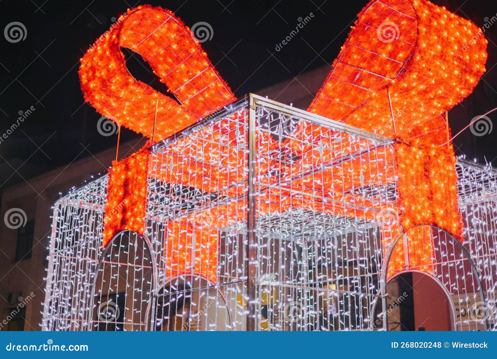 Large Gift Box Structure Covered by Lights for Christmas Decoration ...