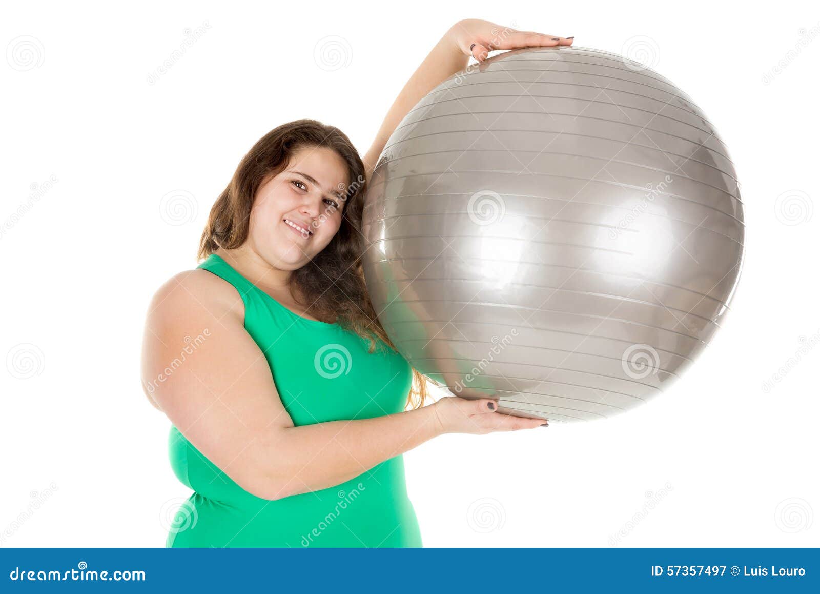 Large Girl with Exercise Ball Stock Image - Image of sports, pilates ...