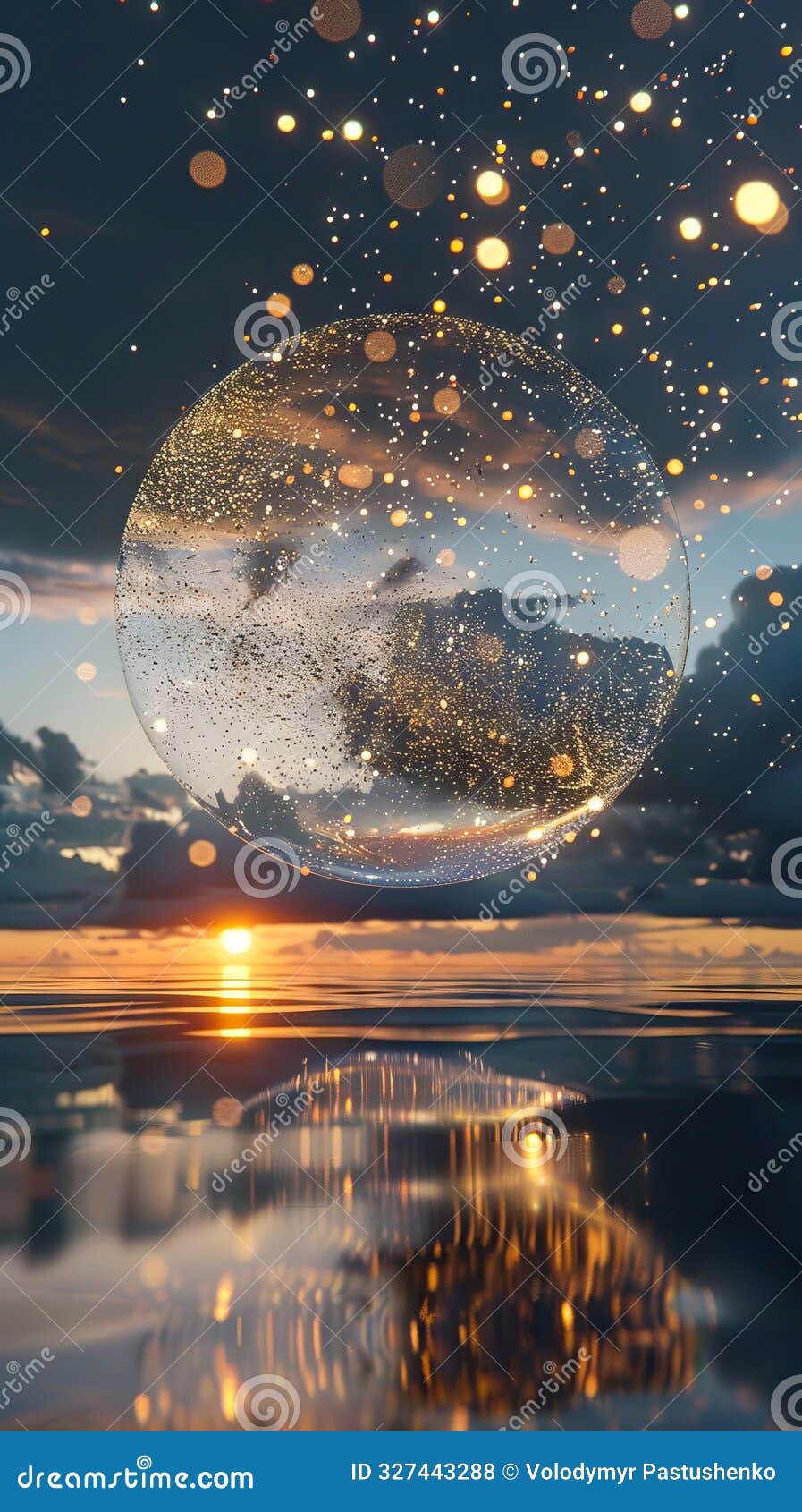 A Large Glass Bubble Floating Over the Water Stock Photo - Image of ...