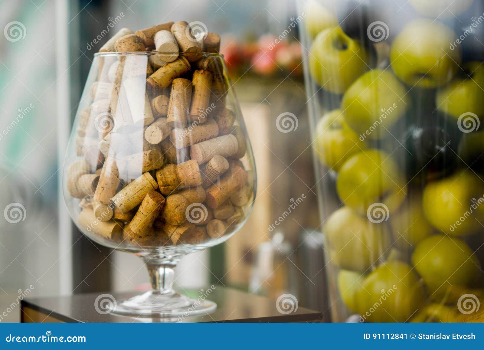 Large Glass Corks. Decorated Stock Image - Image of apples, material ...