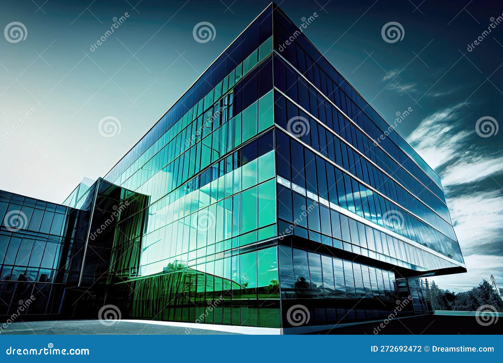 The Large Glass Office Building is Surrounded by the Clouds Stock ...