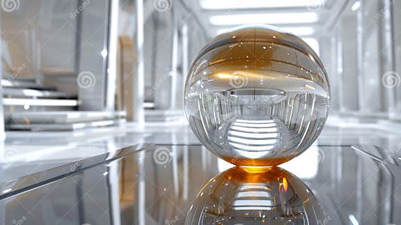 A Large Glass Sphere Sits on a Shiny Surface Stock Image - Image of ...