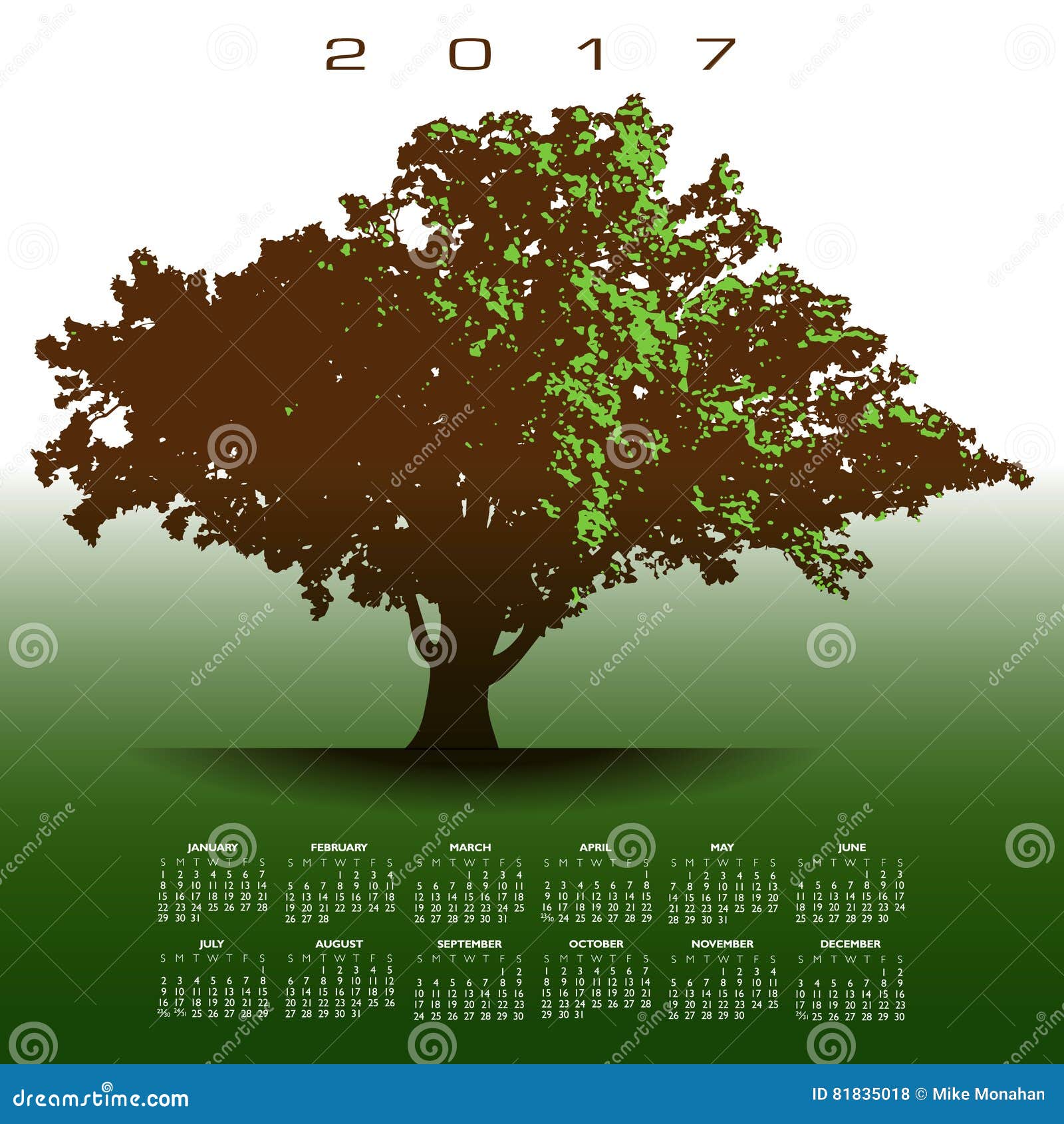 A Large Glorious Old Oak Tree 2017 Calendar Stock Vector - Illustration ...