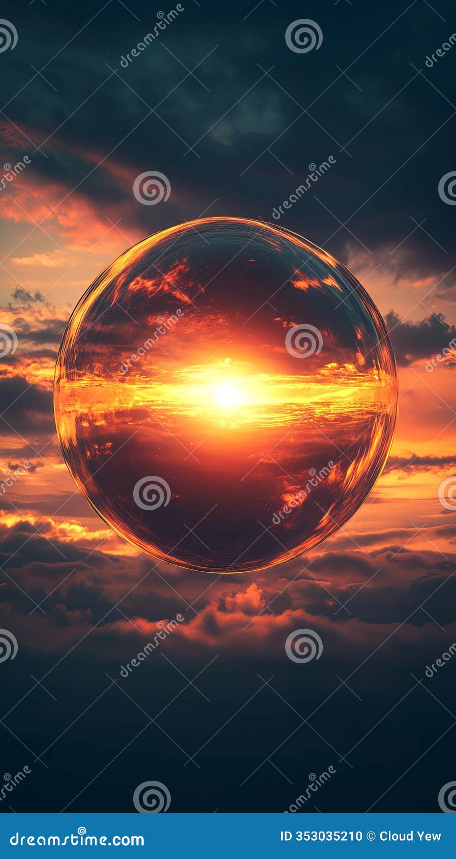 Large, Glowing Orb is Floating in the Sky, Surrounded by Clouds Stock ...