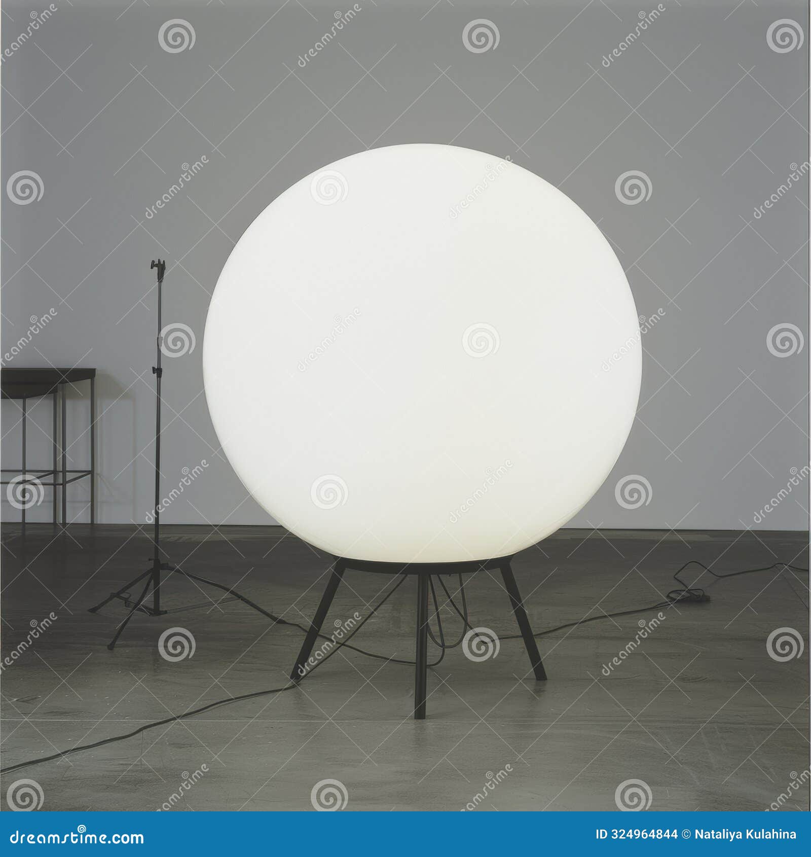 Large Glowing Spherical Light Installation in a Minimalist Room Stock ...