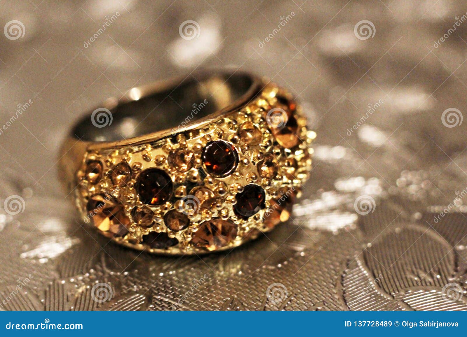 Large Gold Ring with Stones Stock Image - Image of gift, horizontal ...
