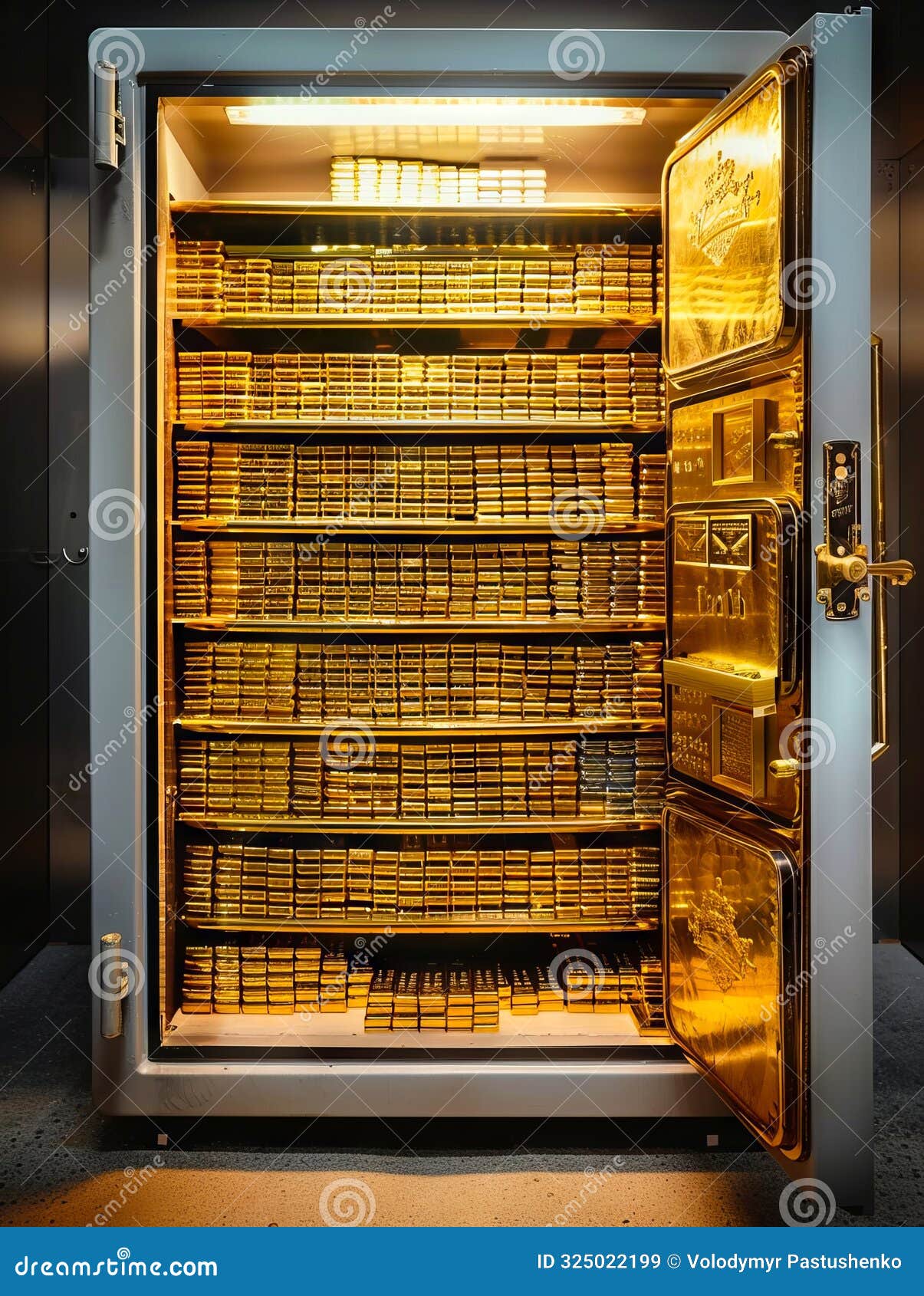 A Large Gold Safe with Many Bars Inside Stock Image - Image of ...