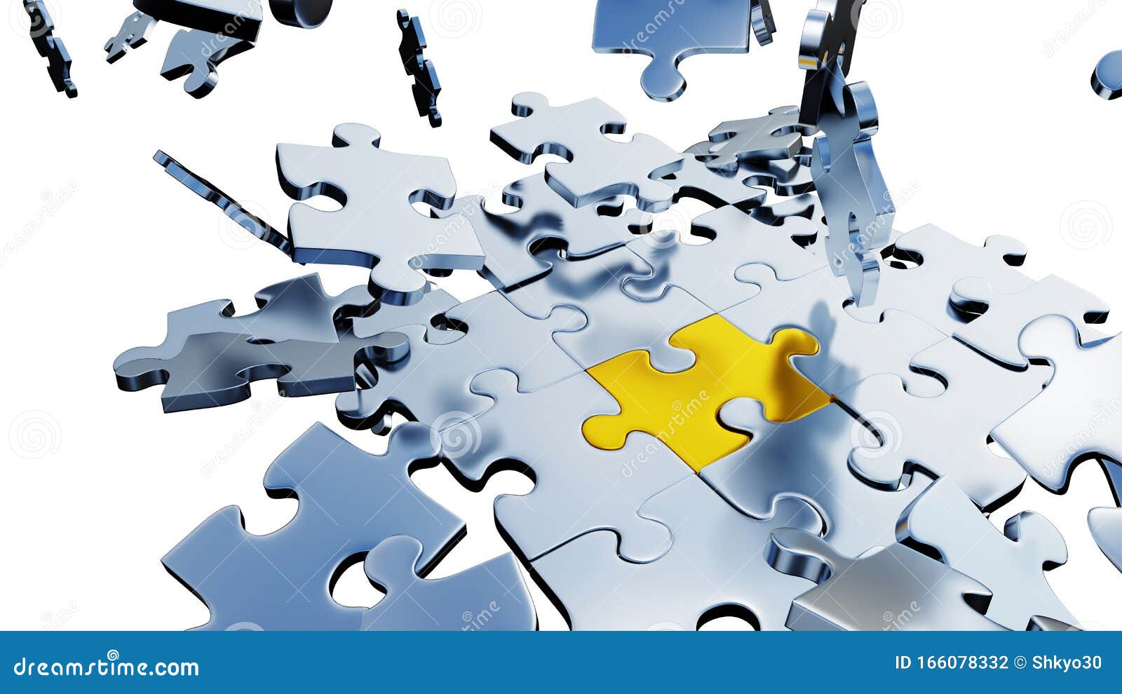 Large Golden Piece of Puzzle almost Inserted between Lots of Silver ...