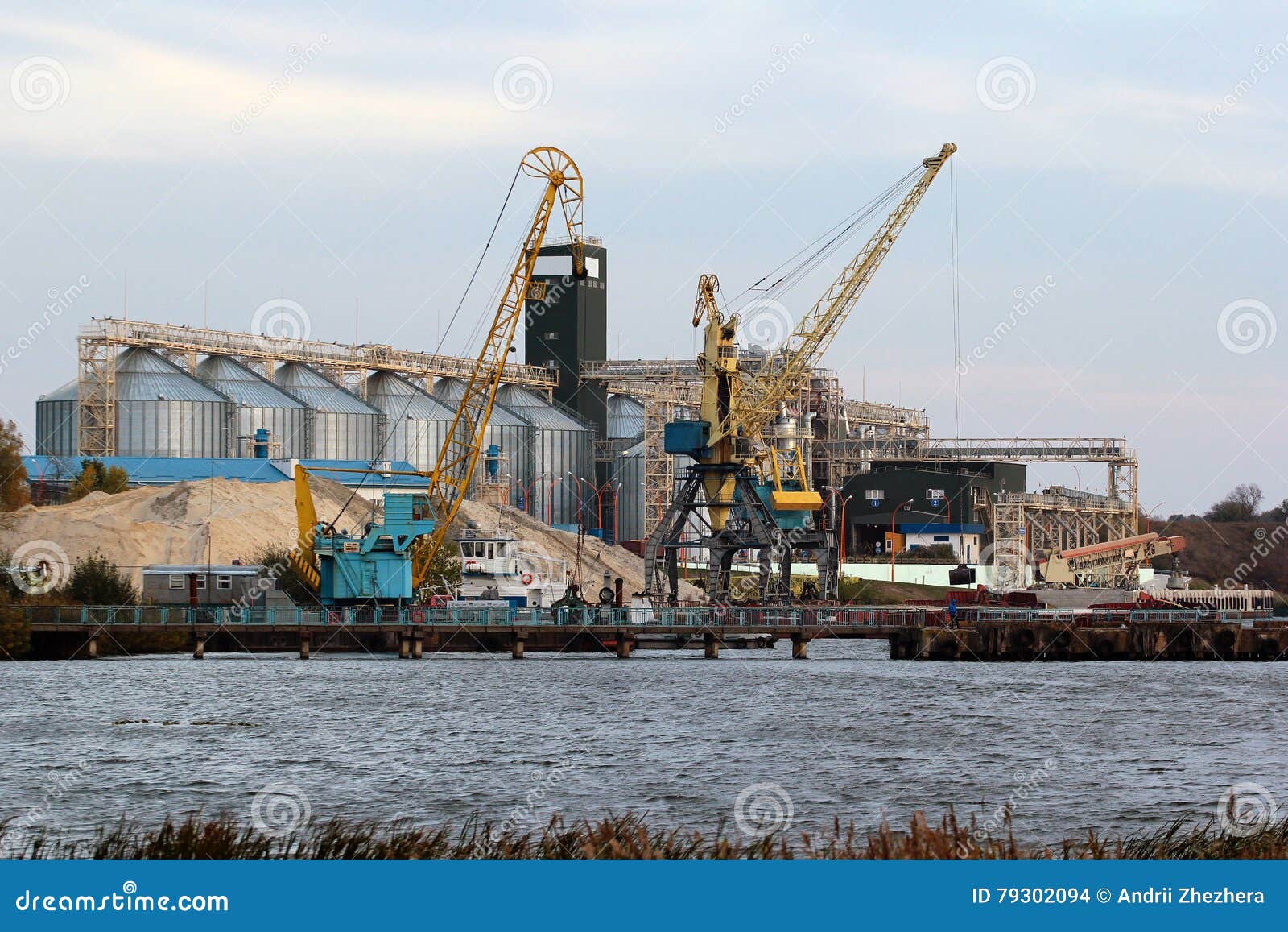 Large Grain Terminal with Cranes and Silos Stock Photo - Image of ...