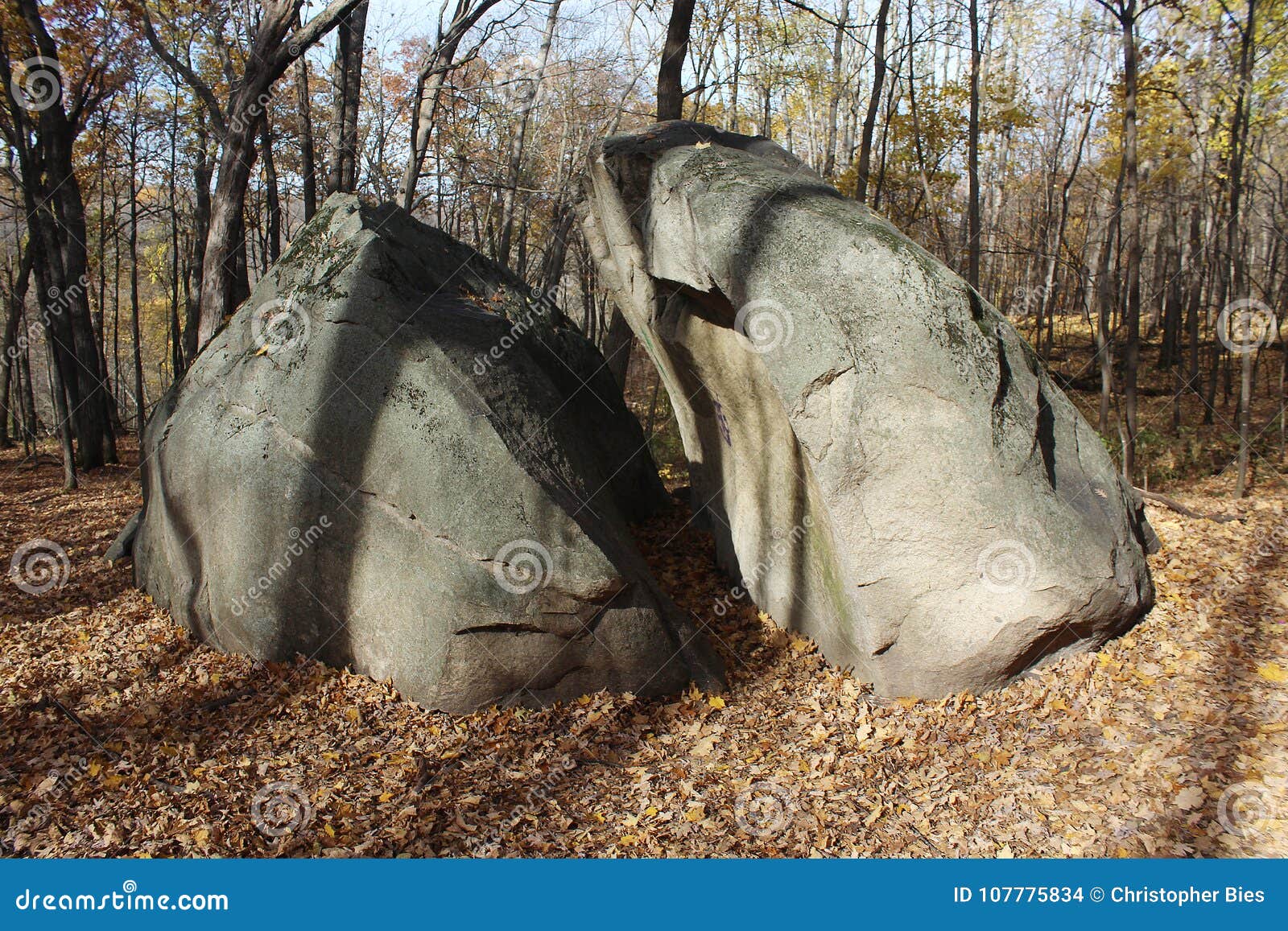A Large Granite Rock Split in Half Stock Photo - Image of meadow, rests ...
