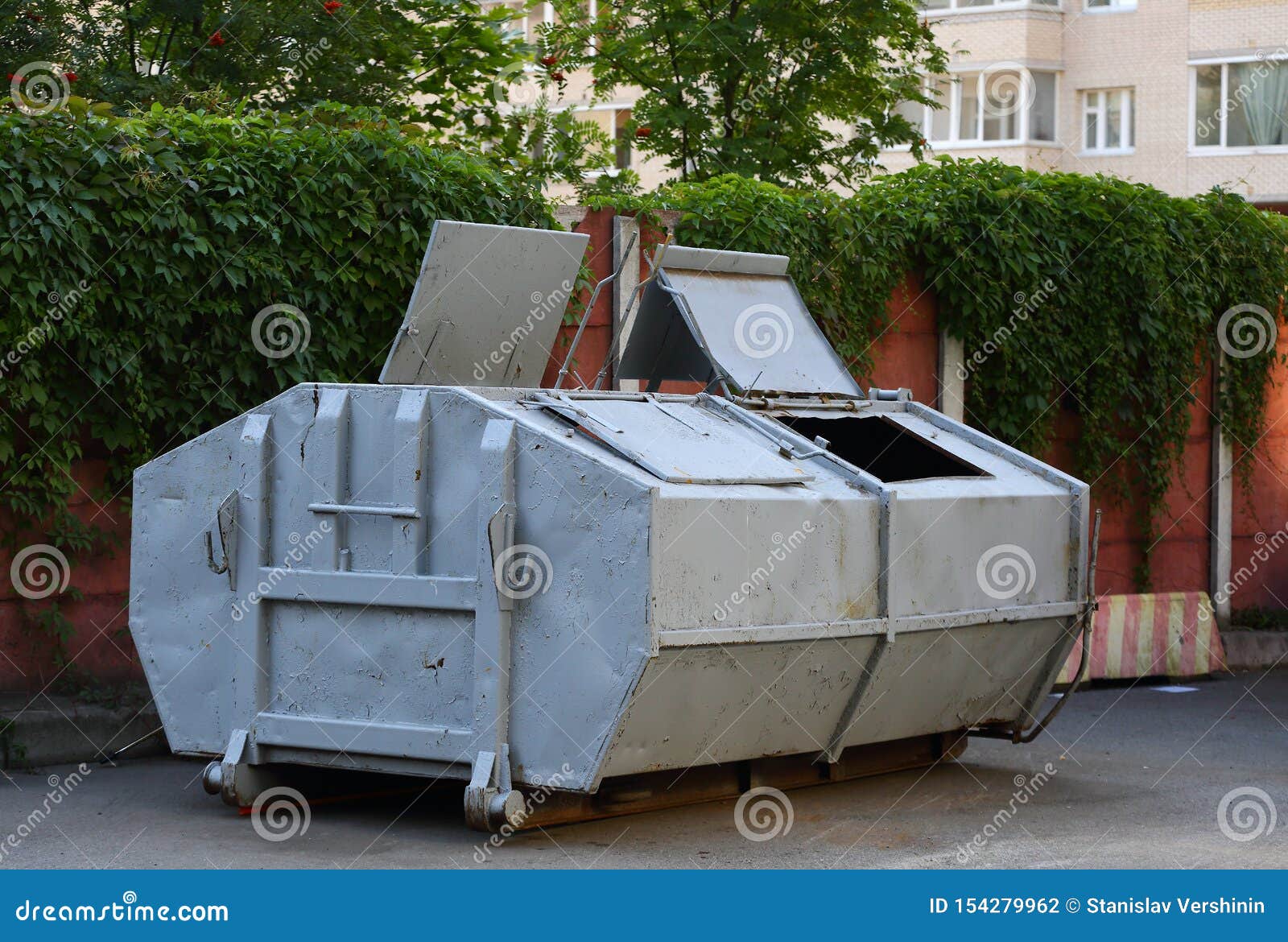 Large Gray Metal Garbage Container Stock Photo - Image of metal ...