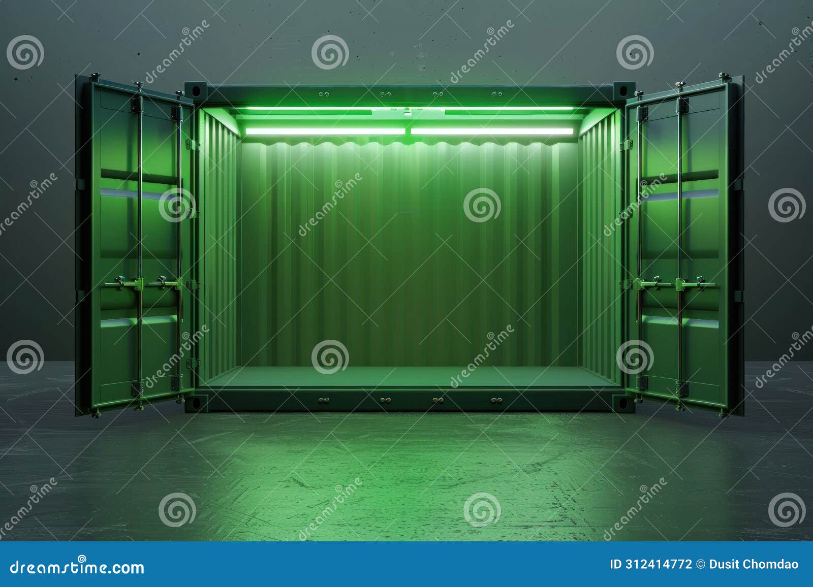 A Large Green Container with Neon Lights Inside Stock Illustration ...