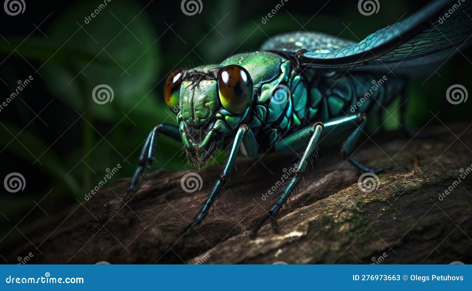 A Large Green Insect Sitting on Top of a Tree Branch Stock Illustration ...