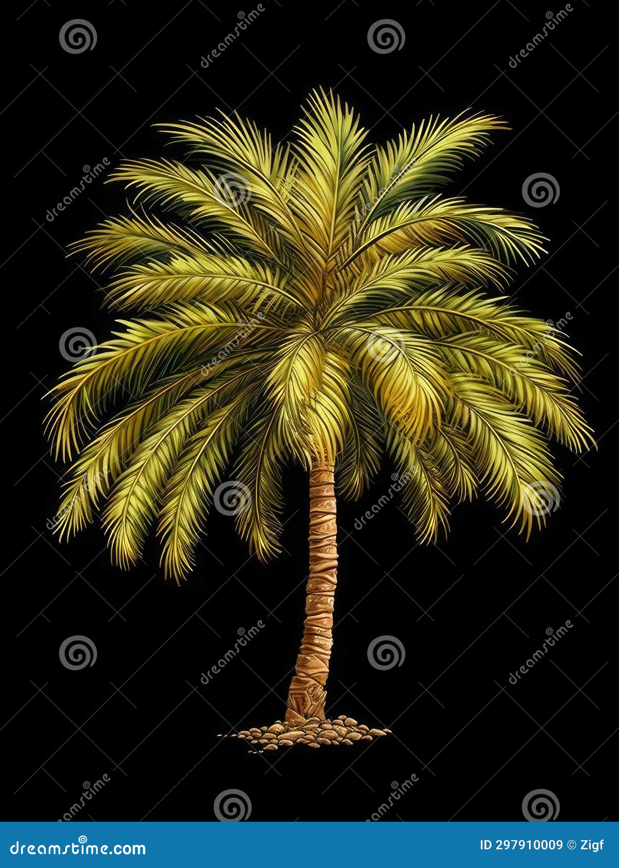 Large, Green Palm Tree with Single Trunk and Several Branches. it is ...
