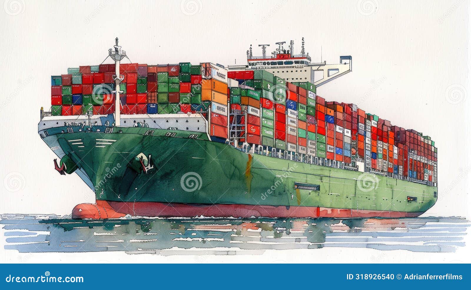A Large Green Ship with Red and Green Containers on it Stock Photo ...