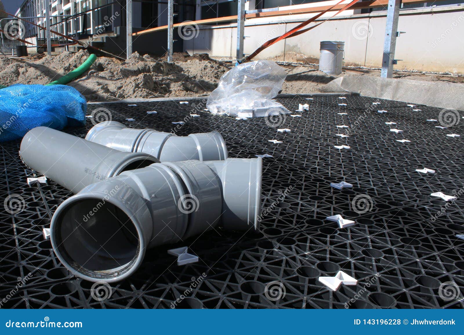 Large Grey Pcv Pipes Laying at an Unfinished Construction Site Stock ...
