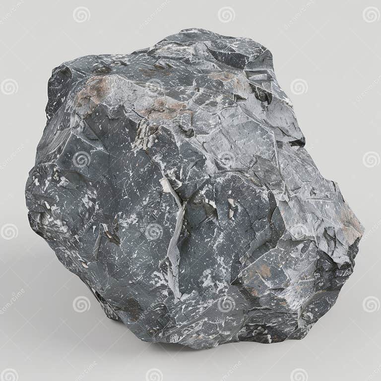 Large Grey Rock with Natural Texture and Patterns on a White Background ...