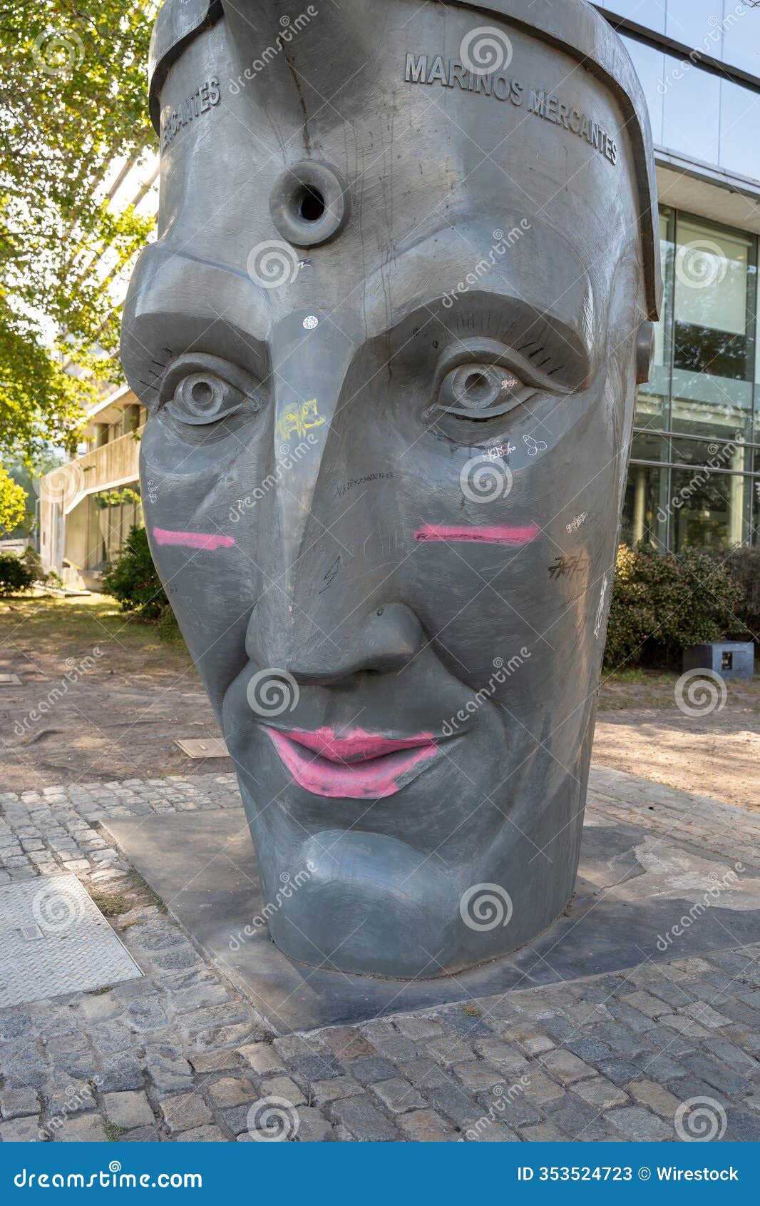 Grey Sculpture of a Human Head with Graffiti Stock Image - Image of ...