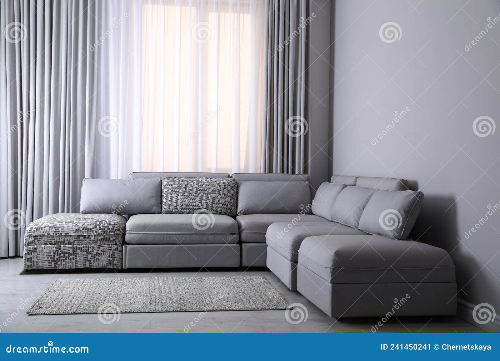 Large Grey Sofa in Living Room. Interior Design Stock Image - Image of ...