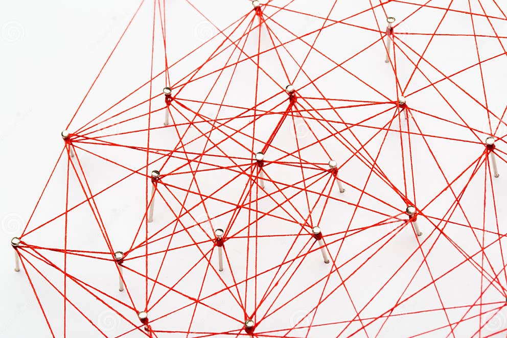 A Large Grid of Pins Connected with String. Communication, Network ...