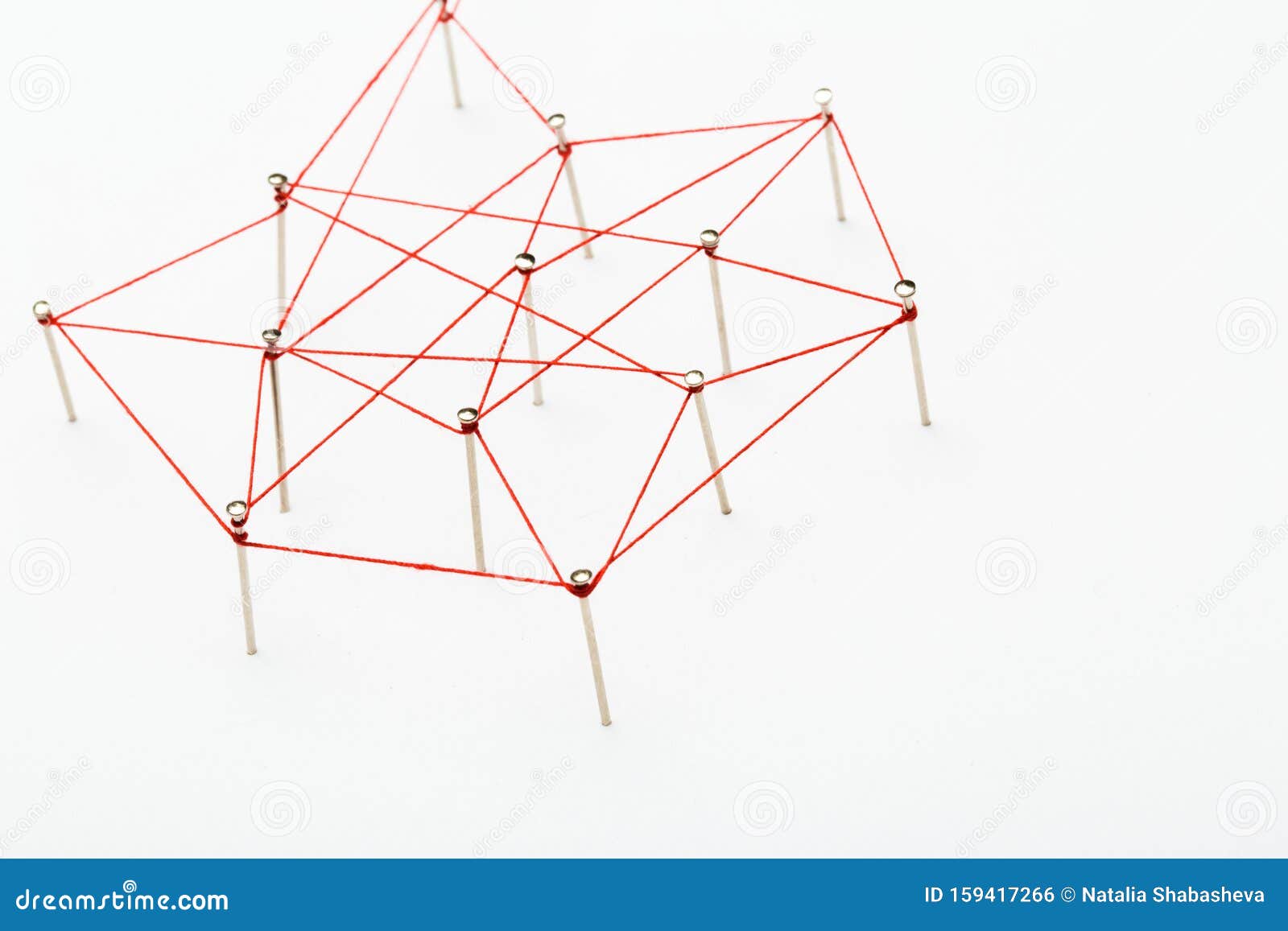 A Large Grid of Pins Connected with String. Communication, Network ...