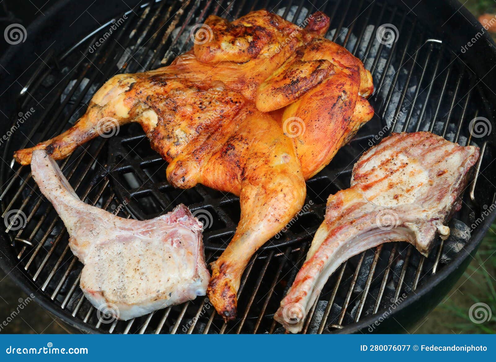 Large Grilled Chicken and Bbq Pork Chop Stock Image - Image of roast ...