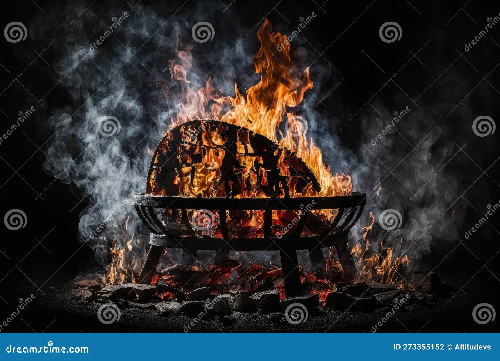 Large Grilling Fire in Form of Pyre in Backyard Grill Stock ...
