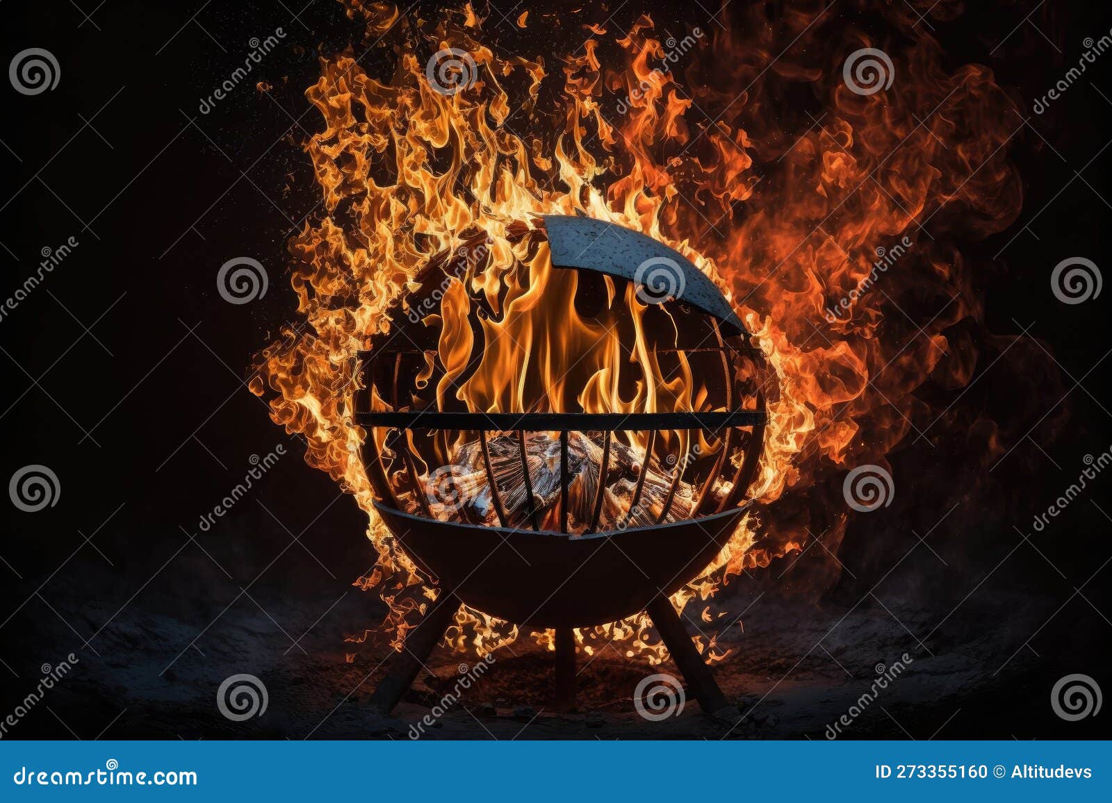 Large Grilling Fire in Form of Pyre in Backyard Grill Stock Photo ...