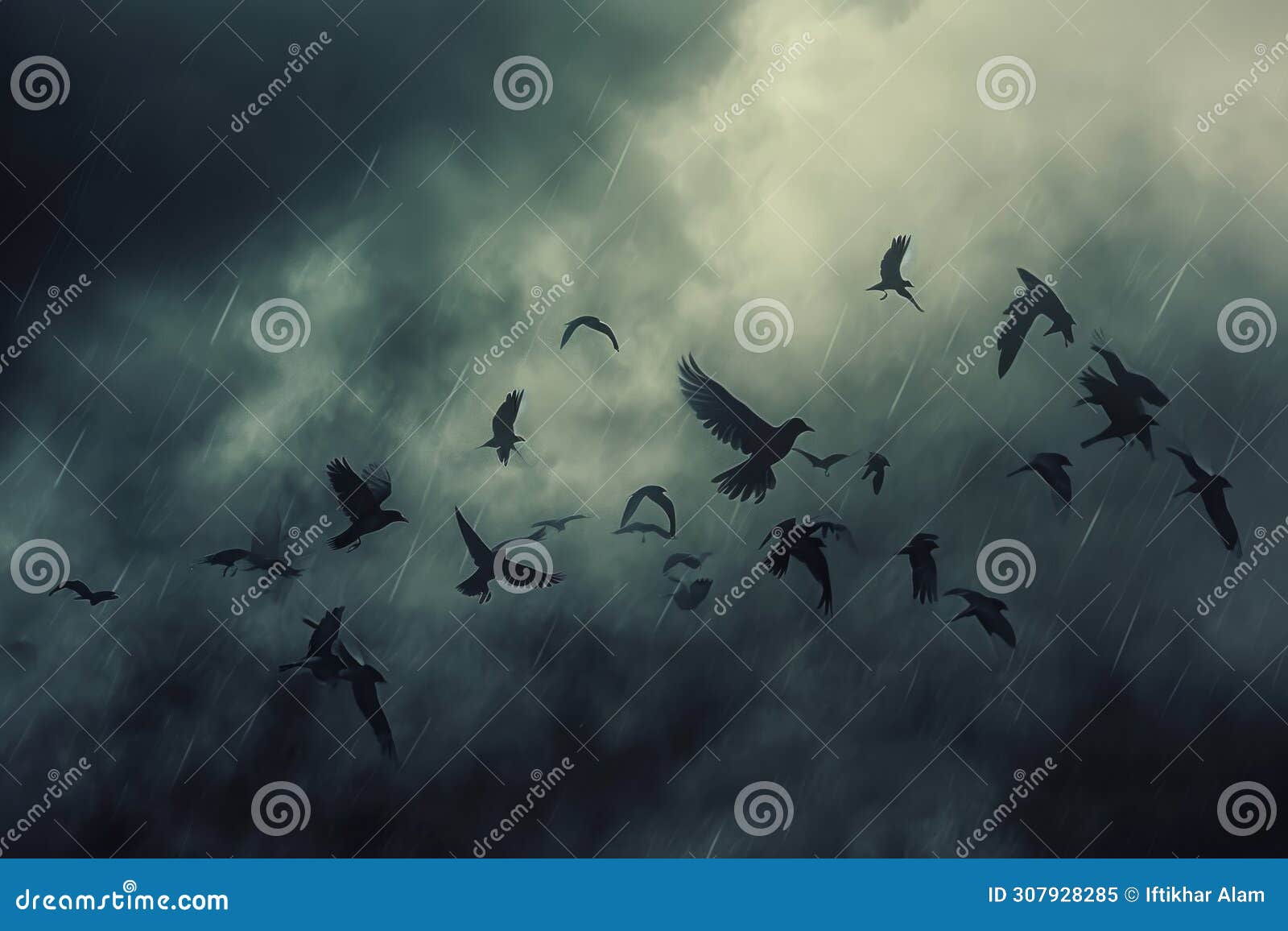 A Large Group Of Birds Flying Together Through A Cloudy Sky, Creating A ...