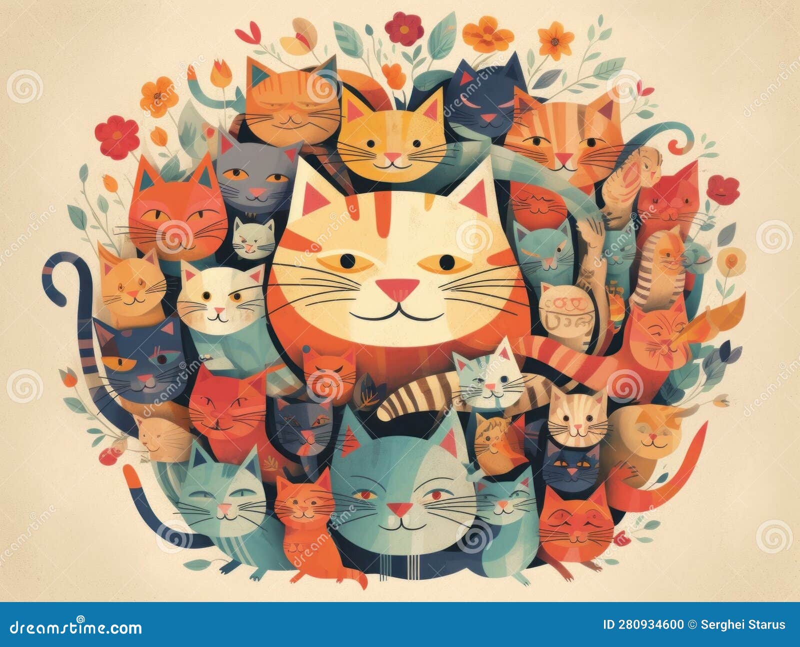 A Large Group of Cats Surrounded by Flowers. Generative AI Image. Stock ...