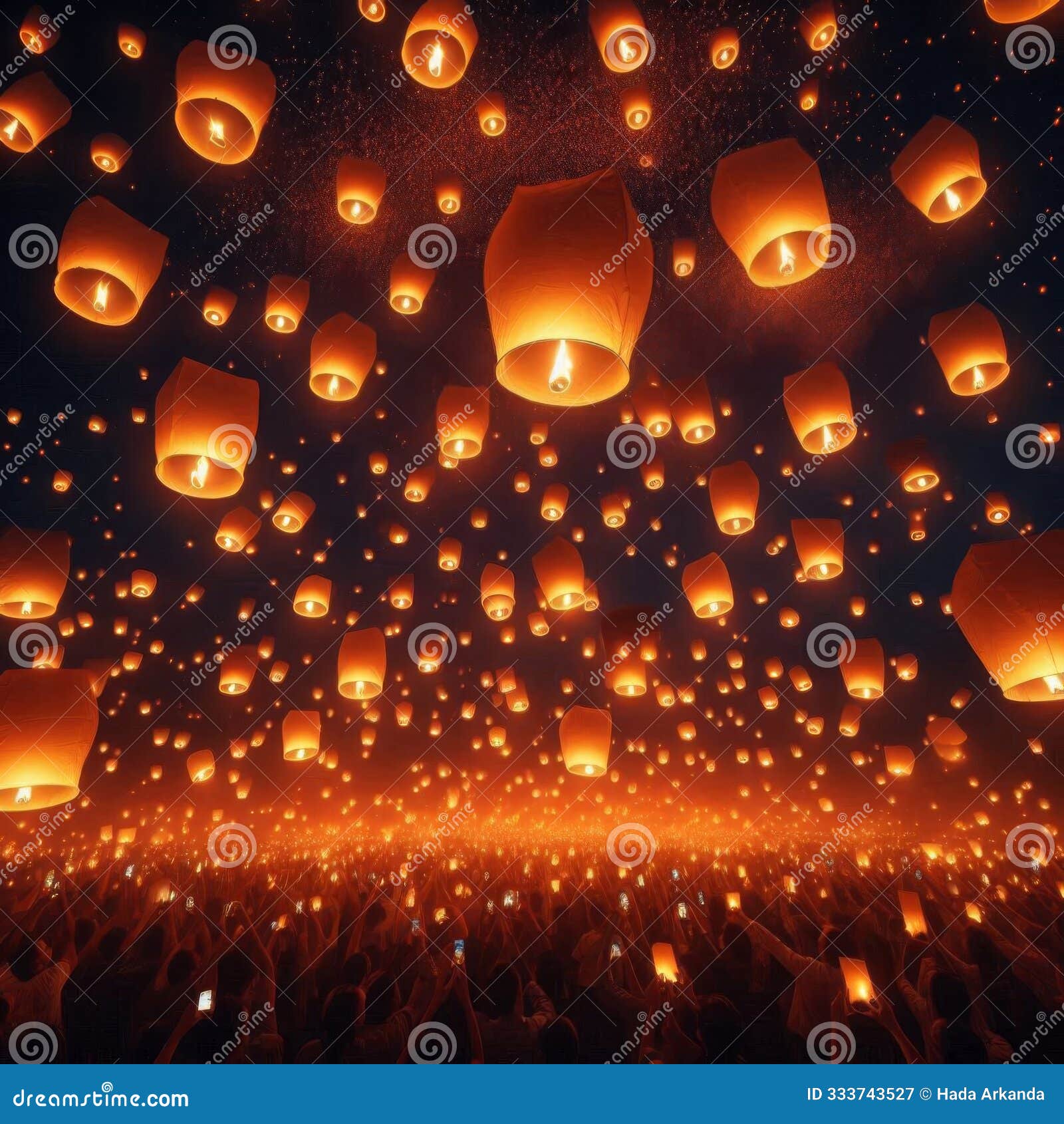 Large Group of Chinese Lanterns Floating in the Night Sky Stock ...