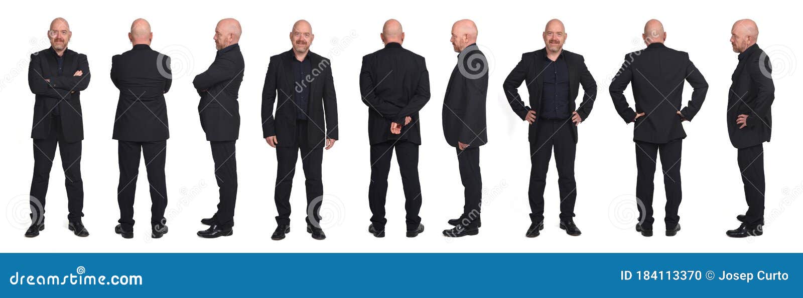 Large Group Of Collage Of A Man Front Back And Profile On White ...