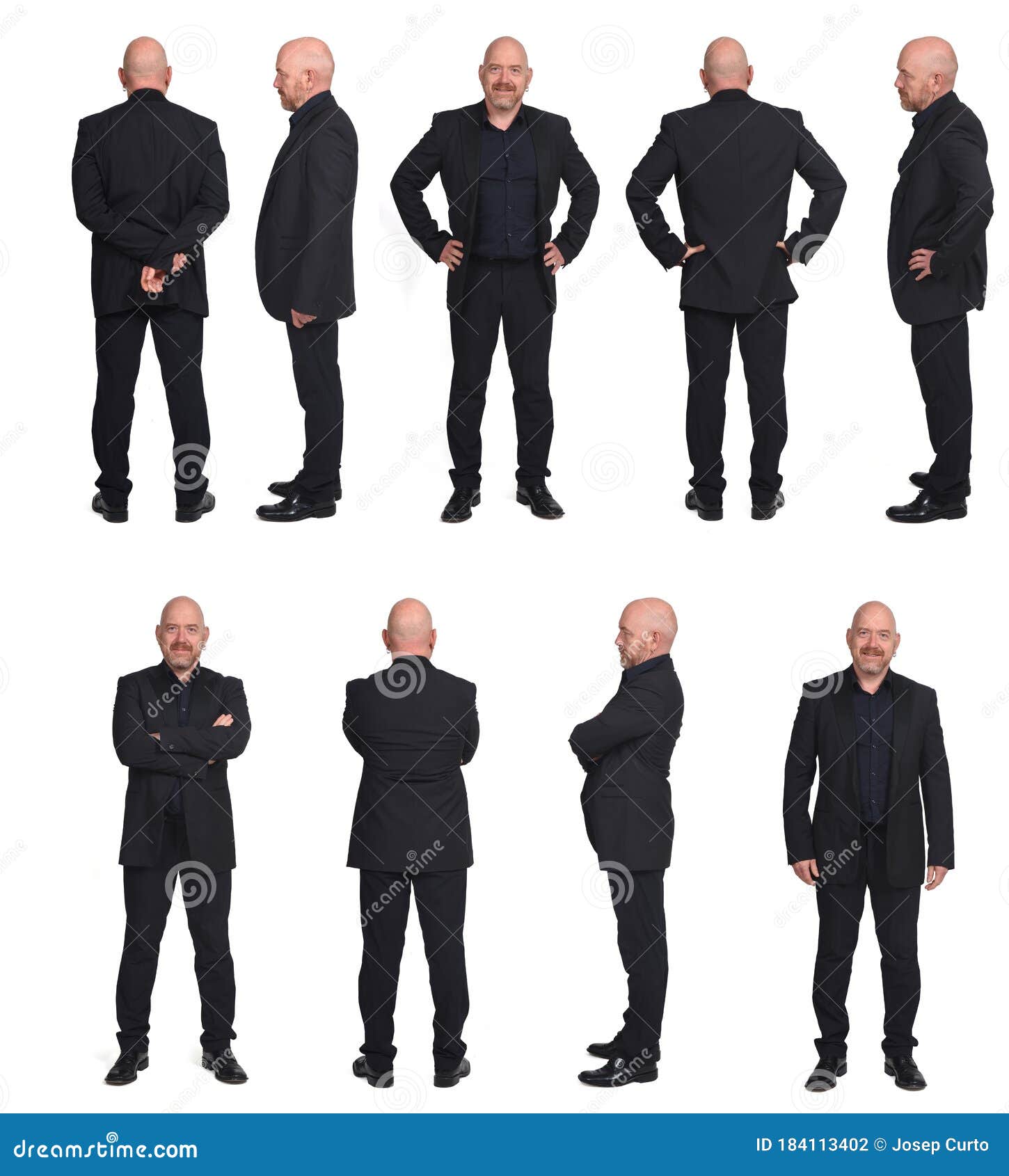 Large Group of Collage of a Man Front Back and Profile on White ...