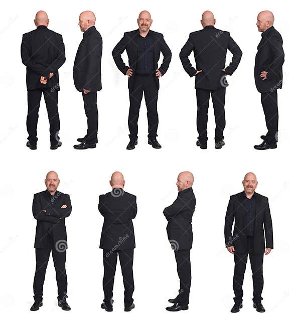 Large Group of Collage of a Man Front Back and Profile on White ...