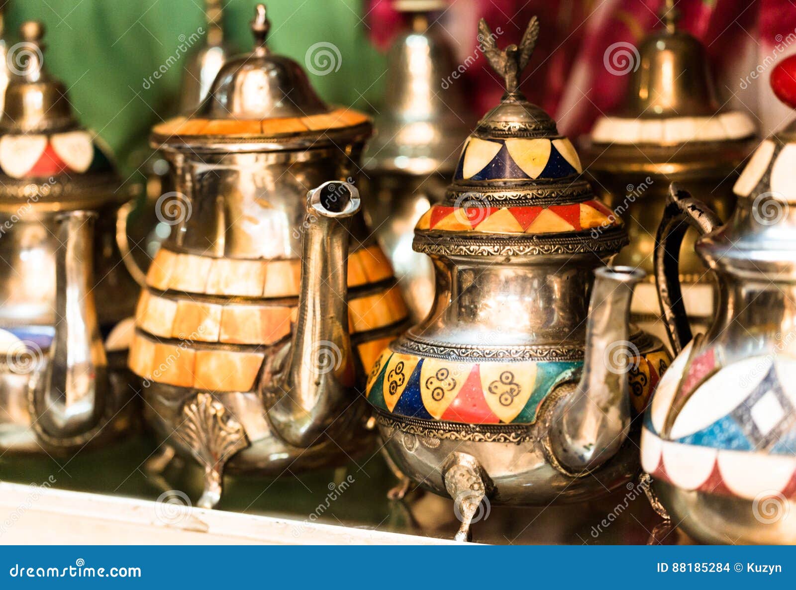 Large Group, Collection, of Silver Platted Arabic Mint Tea Pots. Stock ...