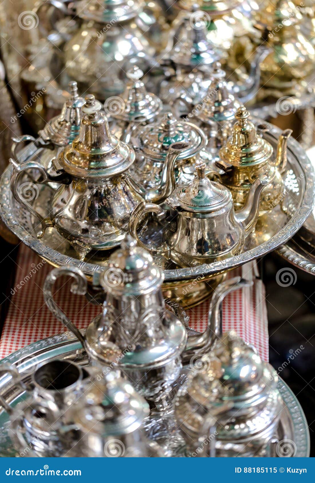 Large Group, Collection, of Silver Platted Arabic Mint Tea Pots. Stock ...
